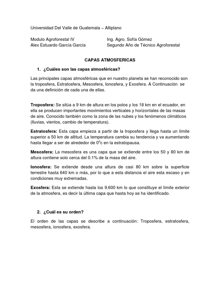 Cuáles son las capas atmosféricas | PDF | Atmósfera | Ionosfera