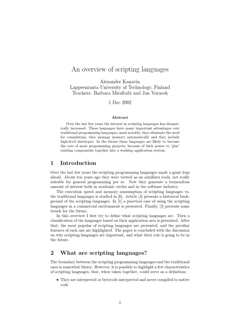 An Overview of Scripting Languages | PDF | Scripting Language | Perl An Overview of Scripting Languages | PDF | Scripting Language | Perl