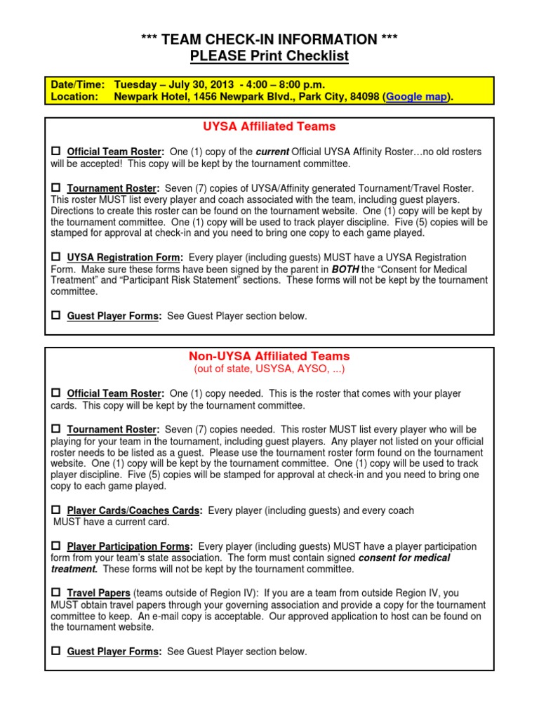 Team Check-In Guidelines for UYSA Tournament | PDF | Official Documents ...