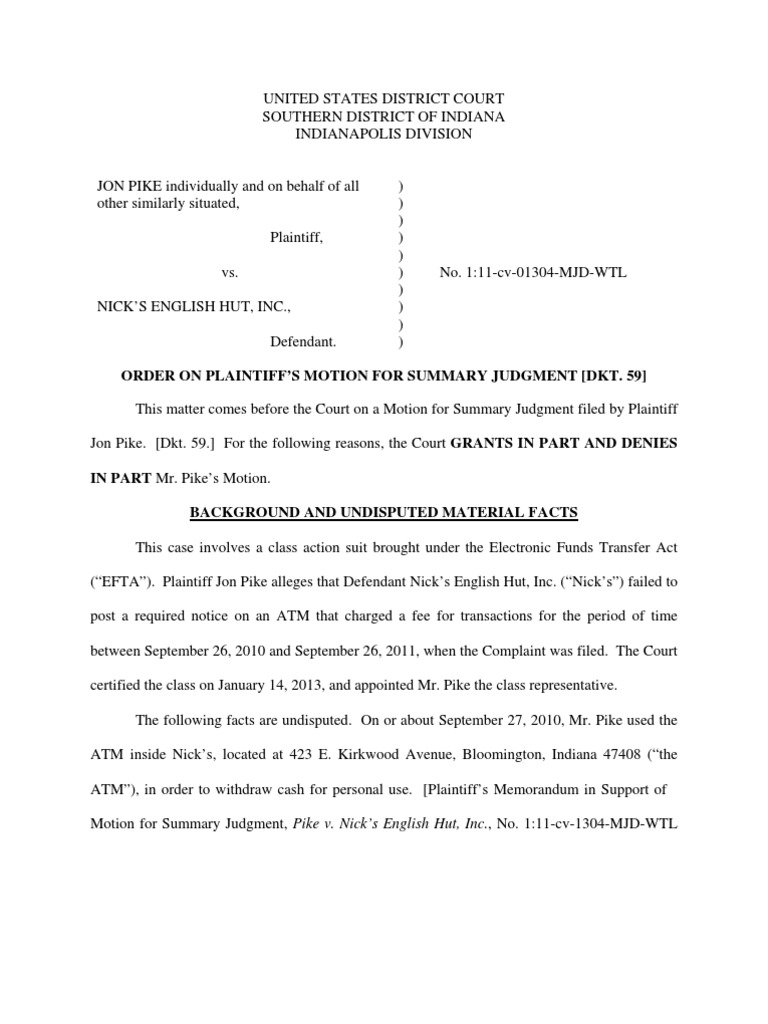 Order On Plaintiff'S Motion For Summary Judgment (Dkt. 59) | Download ...