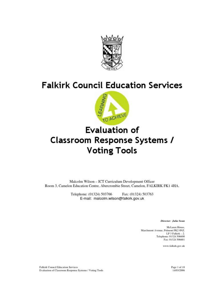 Evaluation of Classroom Response Systems/Voting Tools by Falkirk ...