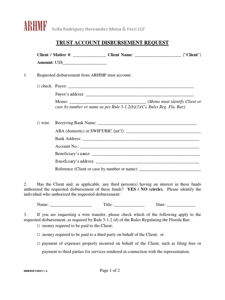 Trust Account Disbursement Request | PDF