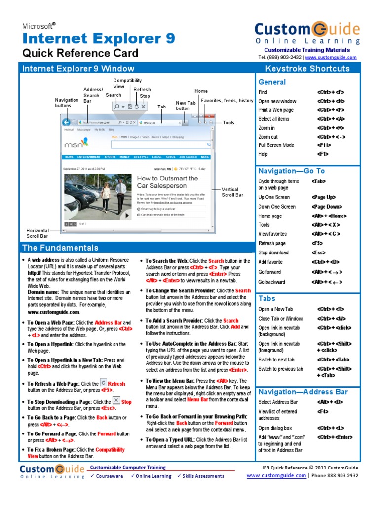 Internet Explorer Quick Reference 9 Pdf Tab Gui Web Browser