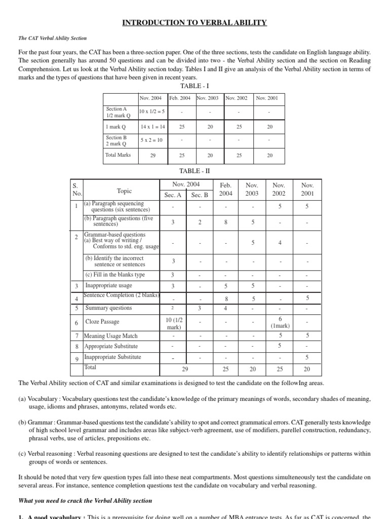 Verbal Ability | PDF