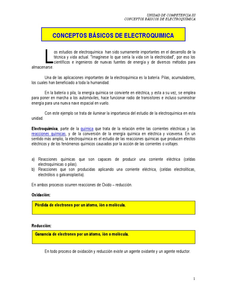Conceptos Basicos de Electroquimica | PDF | Electroquímica | Redox