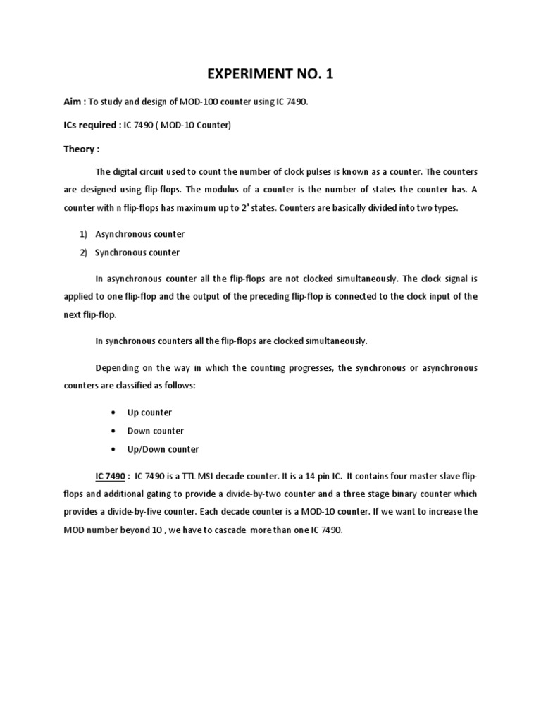 Design and Analysis of a MOD-100 Counter Using Two Cascaded IC 7490 ...