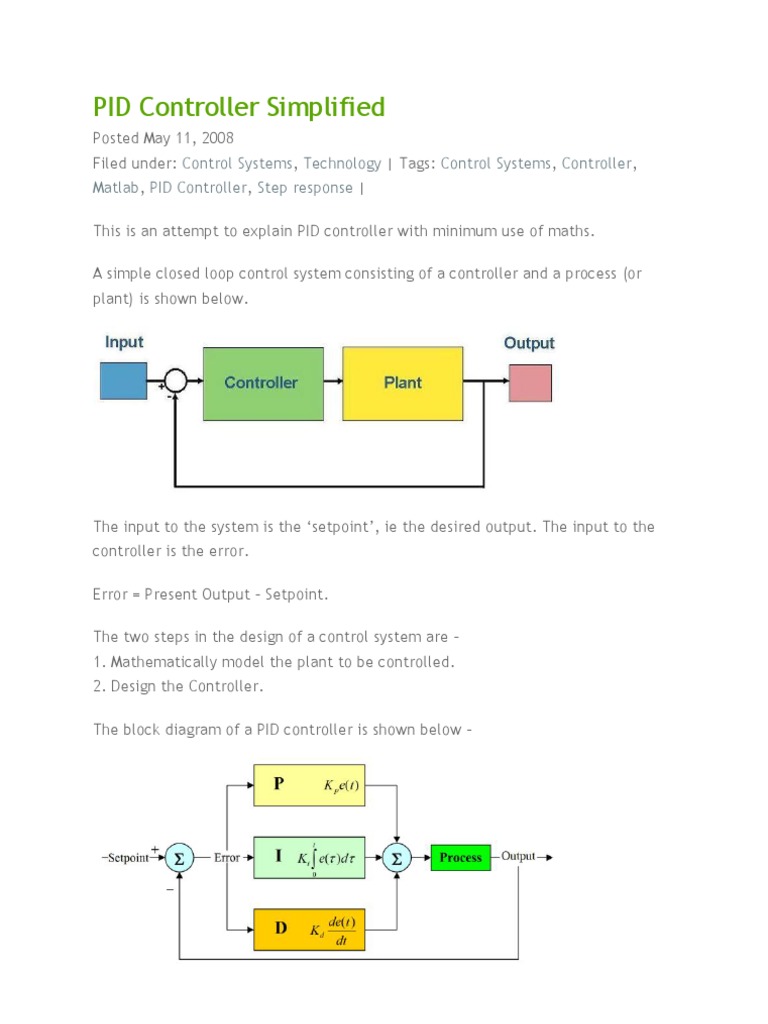 PID Controller Simplified: Control Systems Technology Control Systems ...
