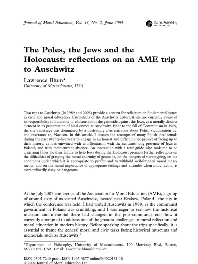 (Art) BLUM, Lawrence - The Poles, The Jews and The Holocaust ...
