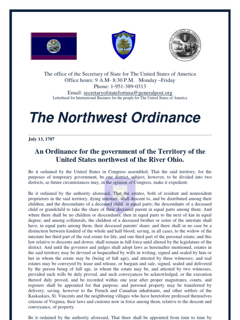The Northwest Ordinance | PDF | Article One Of The United States ...
