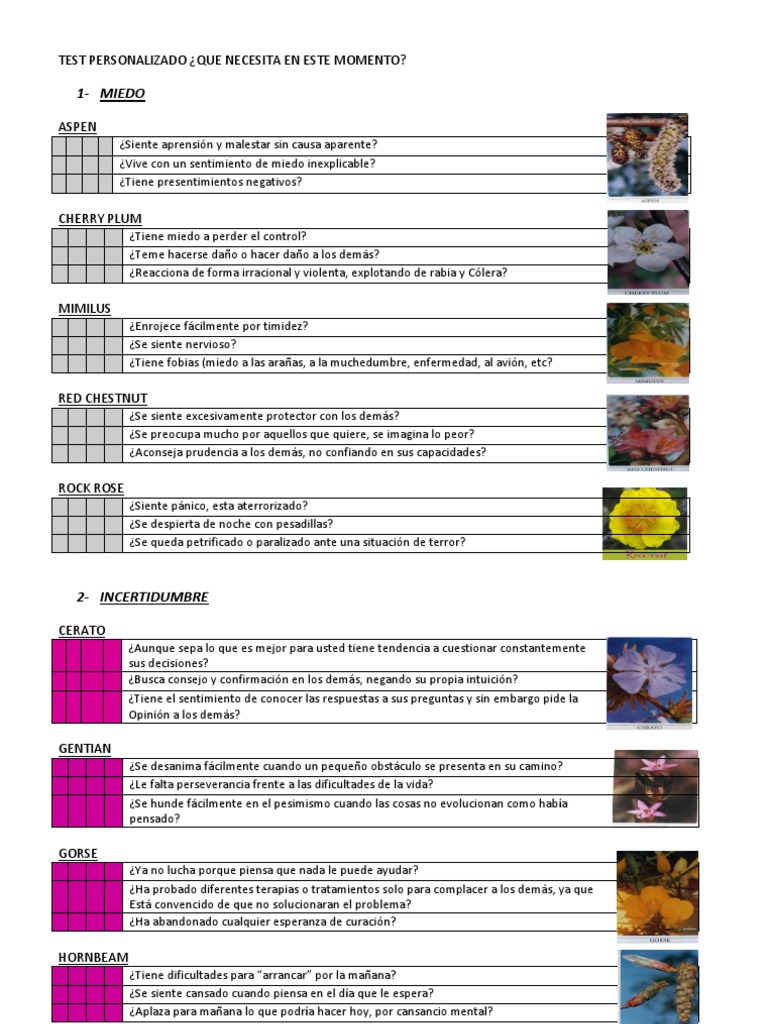 Test Personalizado Flores de Bach | PDF | Fobia | Sicología