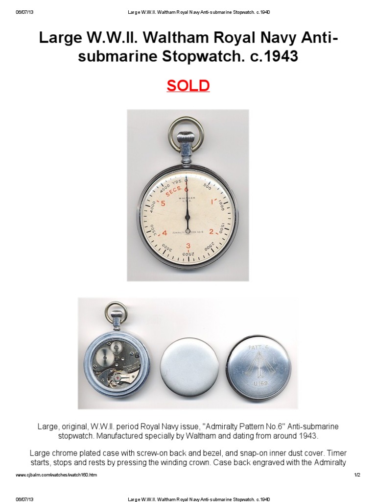 Large W.W.ii. Waltham Royal Navy Anti-Submarine Stopwatch. C | PDF ...
