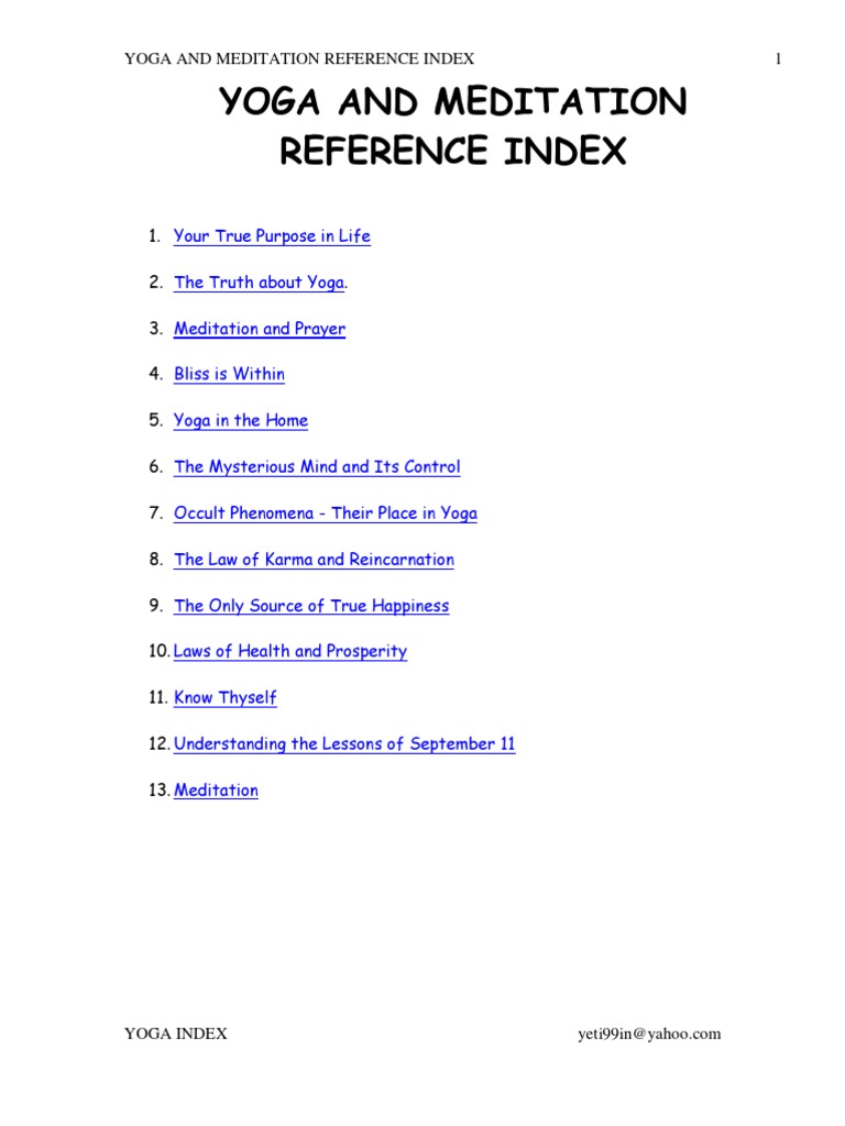 Yoga and Meditation Reference Index | PDF | Yoga | Meaning Of Life