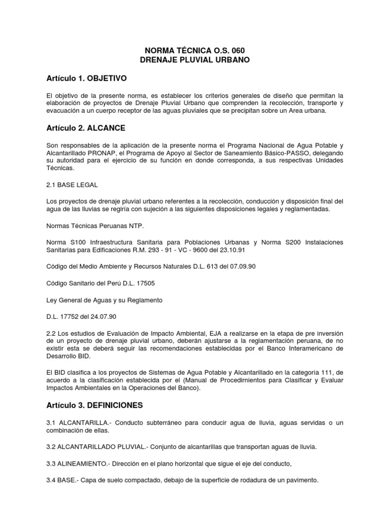 Normativa Drenaje Pluvial Urbano | PDF | Drenaje | Precipitación