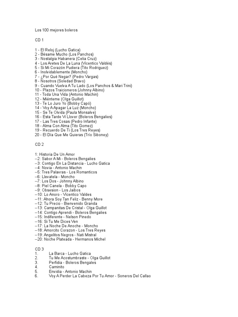 Los 100 Mejores Boleros | PDF | Músicos | Musica Sudamericana