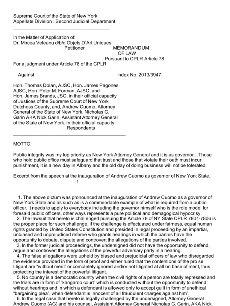 Petition To The Appellate Court Second Department NY State Supreme ...