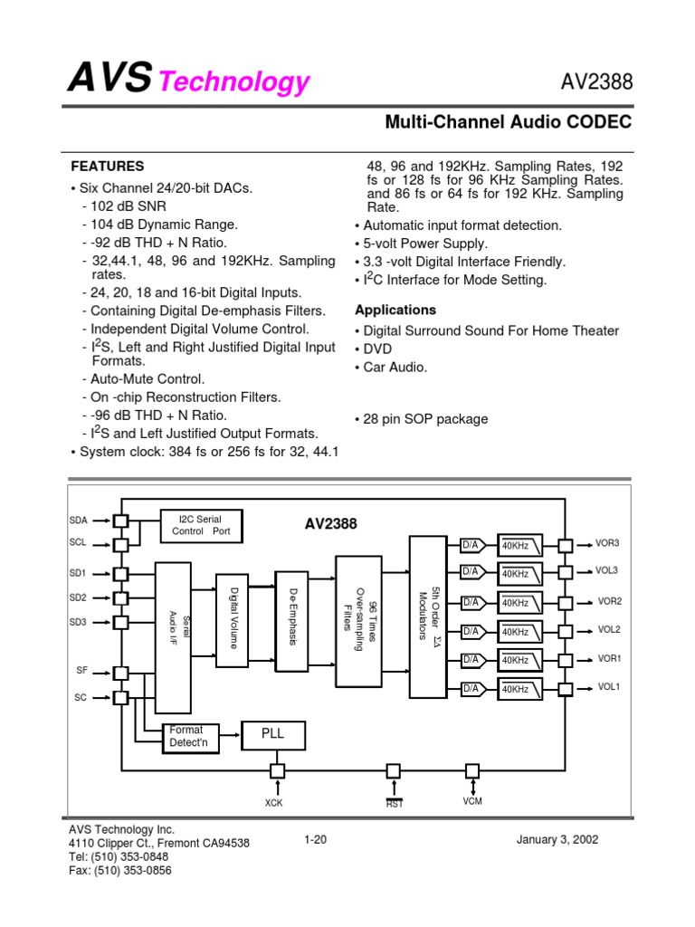 Technology: Multi-Channel Audio CODEC | PDF | Digital To Analog Converter | Sampling (Signal ...