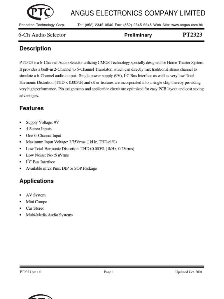 PT2323 6-Channel Audio Selector | PDF
