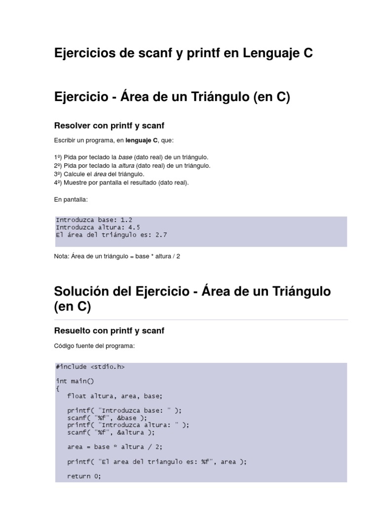 Ejercicios de c de Printf y Scanf