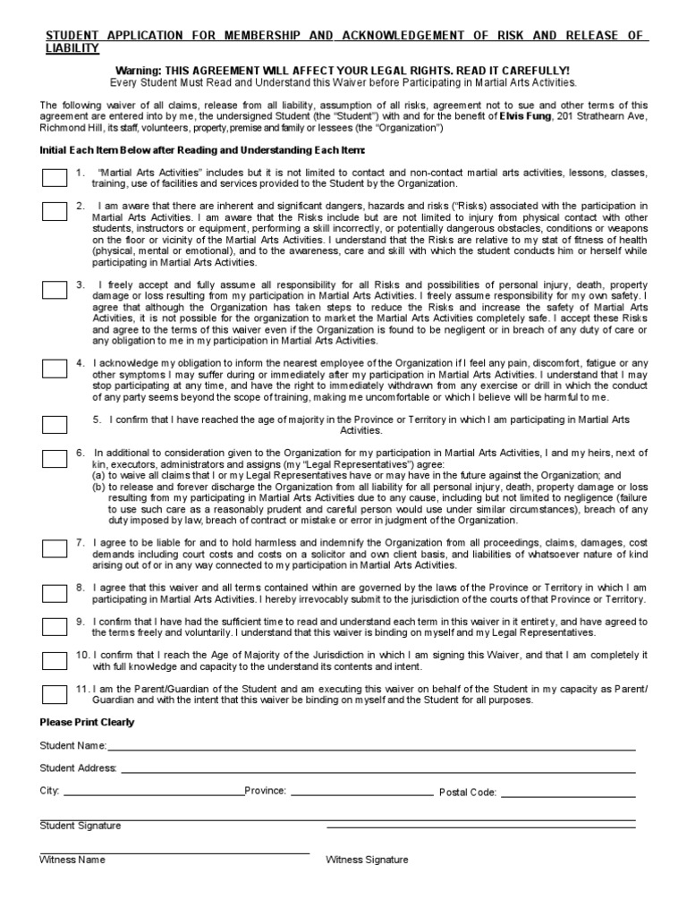 Martial Arts Waiver | PDF | Negligence | Indemnity