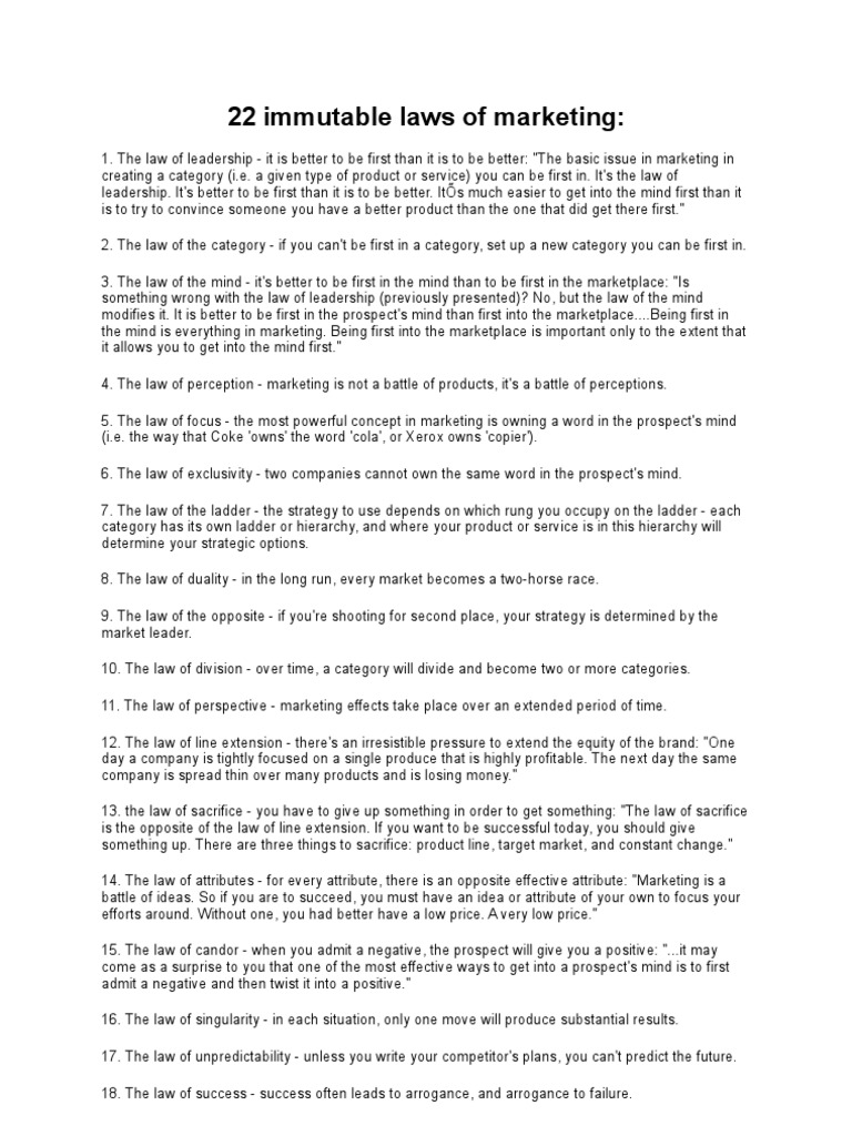 22 Immutable Laws of Marketing | PDF | Marketing | Microeconomics