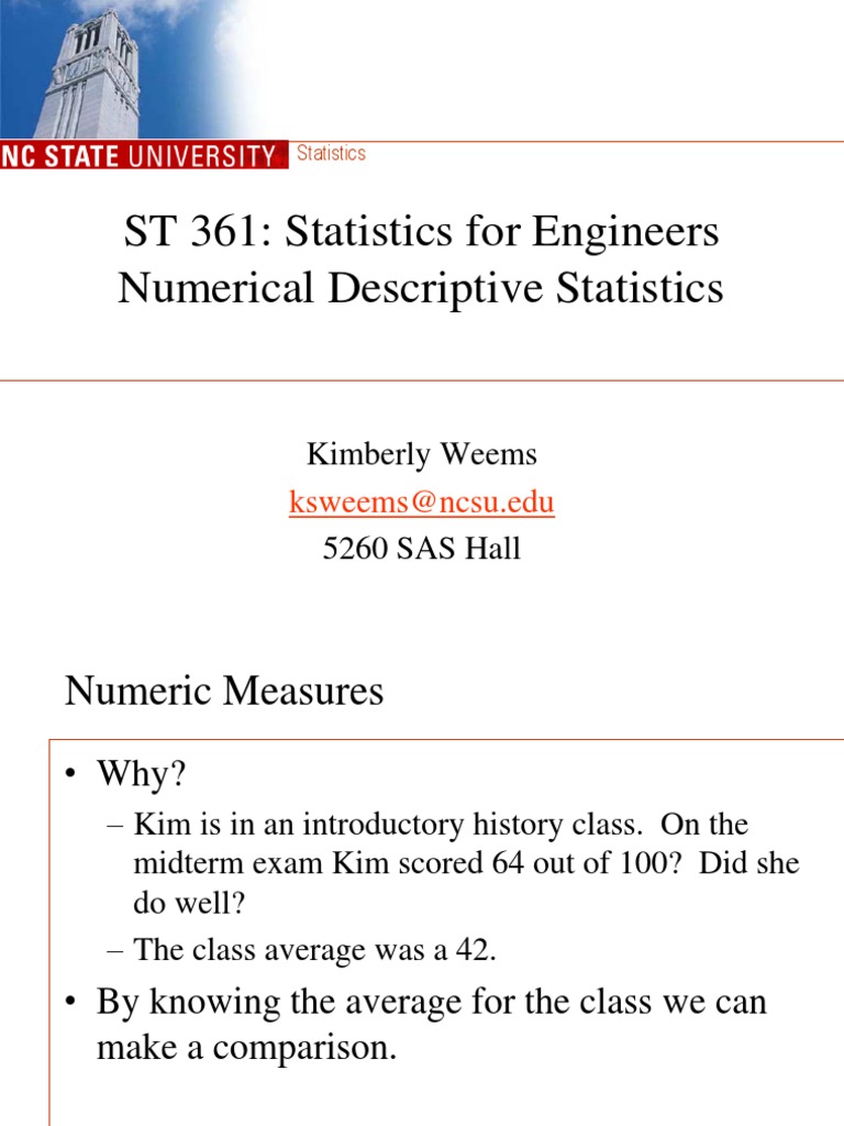 Lecture 03. Numerical Descriptive Statistics | PDF | Coefficient Of ...