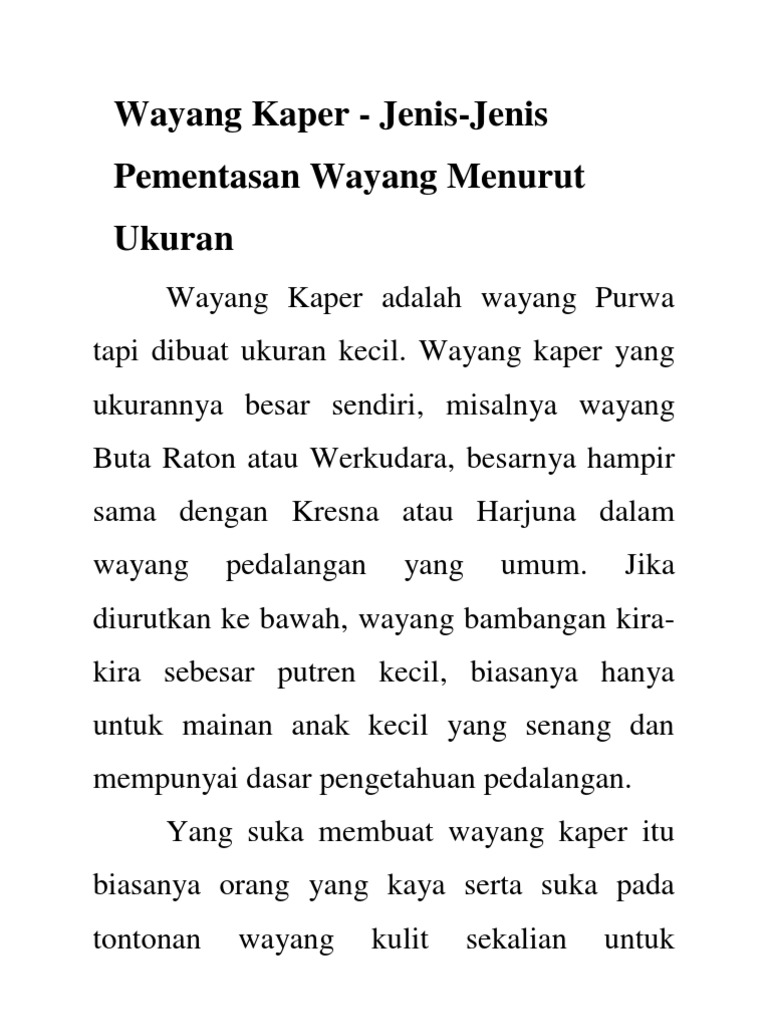 Wayang Kaper | PDF