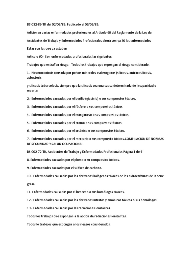 DS 032 | PDF | Derecho laboral | Toxicidad