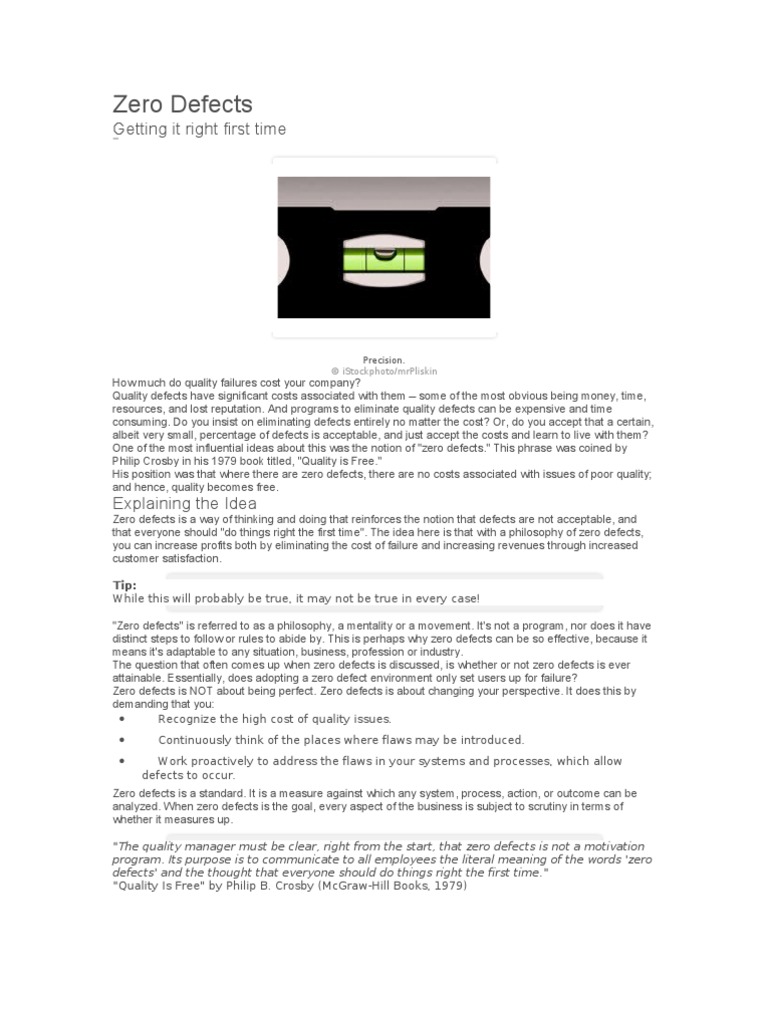 Zero Defects | PDF | Quality Management | Quality (Business)