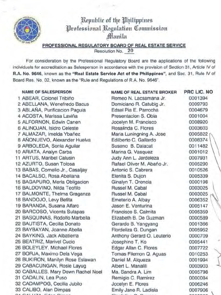 PRBRES Resolution 20-2013 (Accredited Real Estate Salespersons) 112 ...