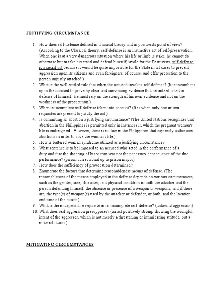 Justifying and Mitigating Circumstances | Download Free PDF | Self ...
