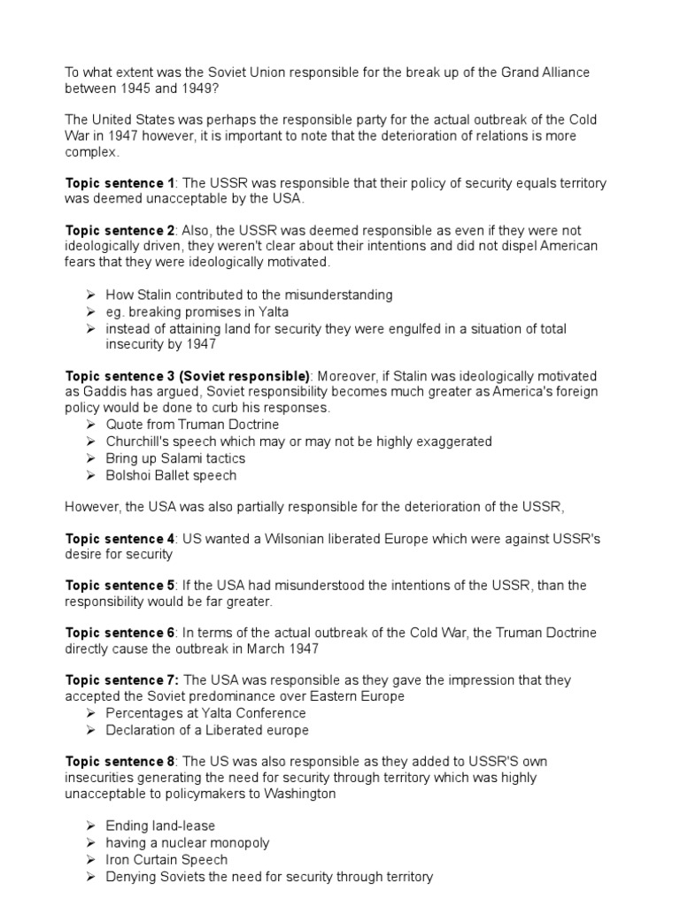 Cold War Outbreak Essay Outline | PDF