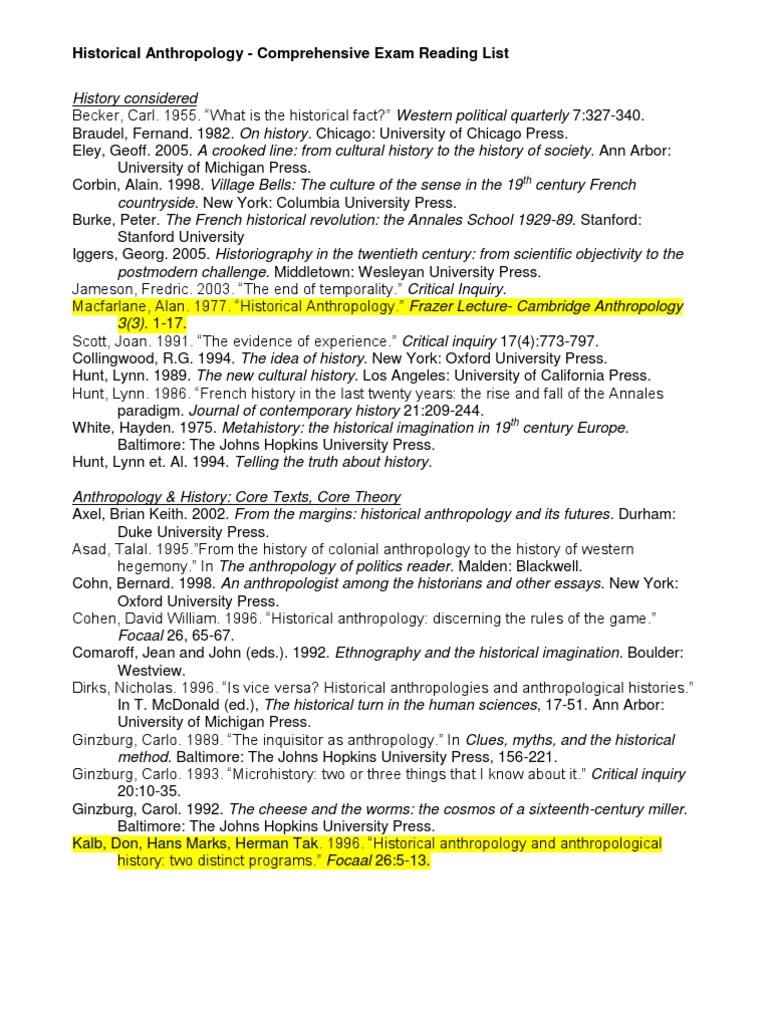 Historical Anthropology Reading List | PDF | Orientalism (Book ...
