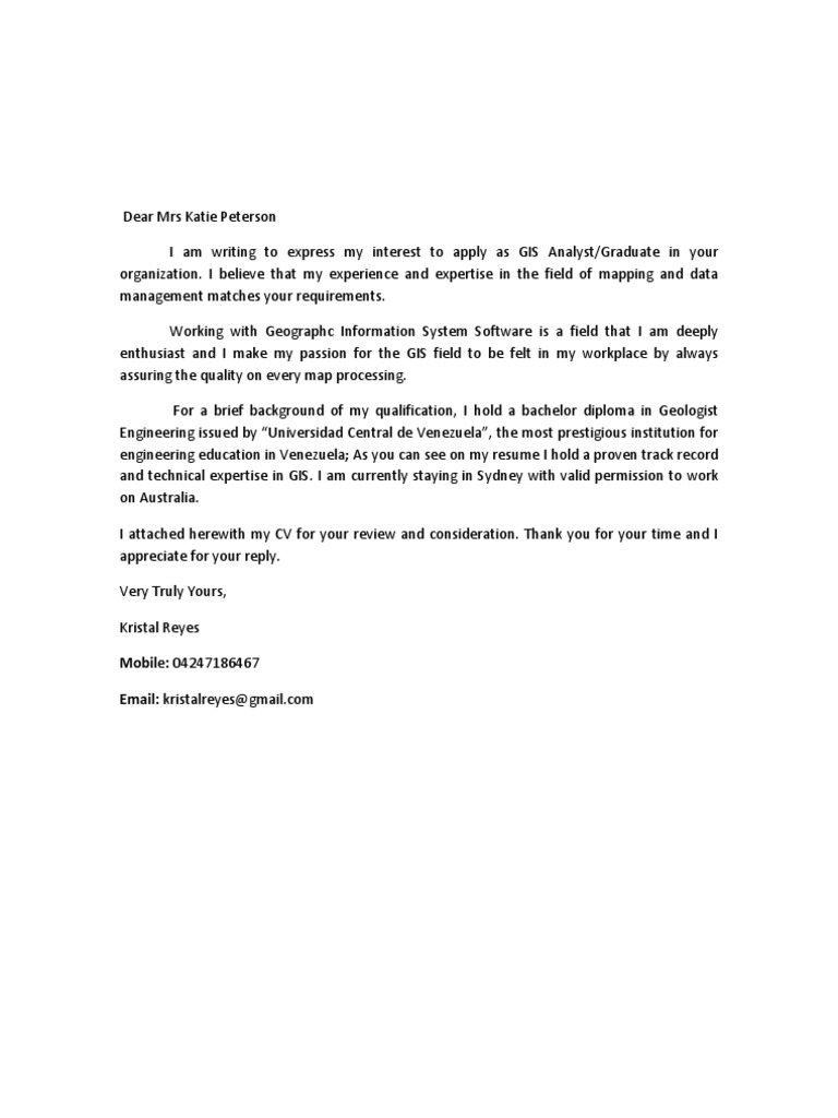 Cover Letter GIS | PDF | Career & Growth | Computers