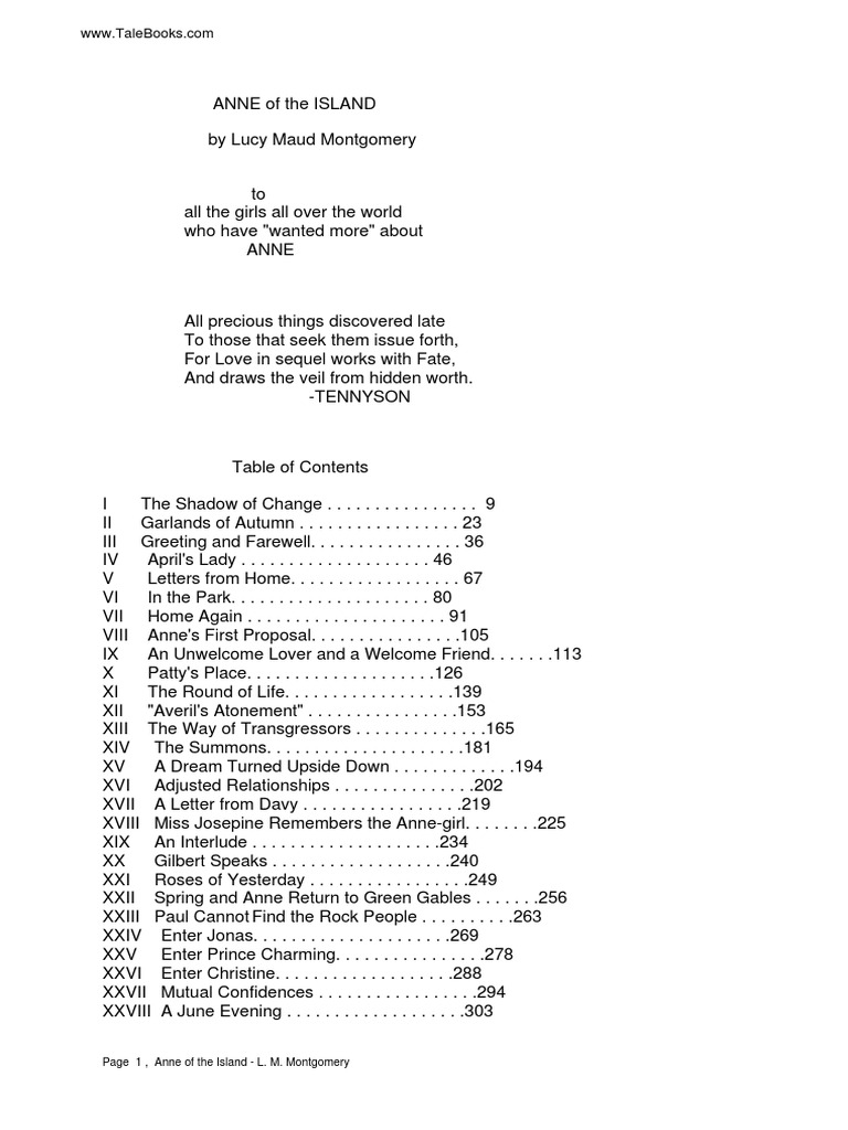 Anne Island | PDF | Anne Of The Island