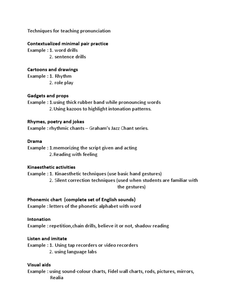 Pronunciation Teaching Techniques Guide | PDF