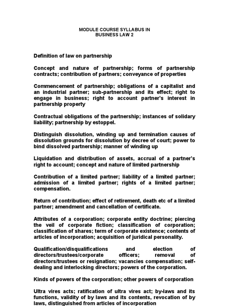 Module On Business Law 2 | PDF | Partnership | Corporations