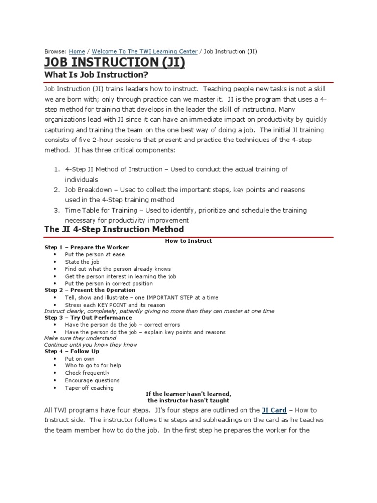 Job Instruction | PDF | Employment | Learning
