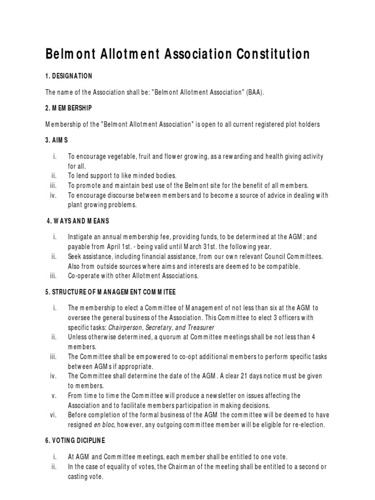 Belmont Allotment Association Constitution: 1. Designation | PDF ...
