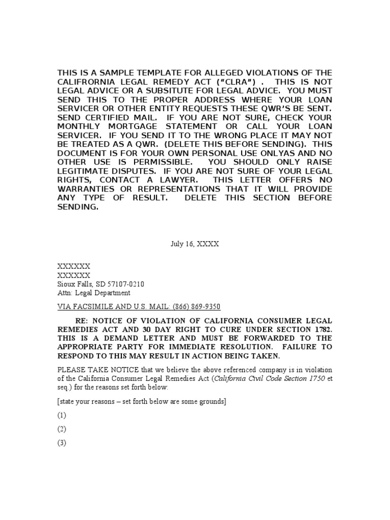 California Consumer Legal Remedies Act Demand Letter | PDF | Fraud ...