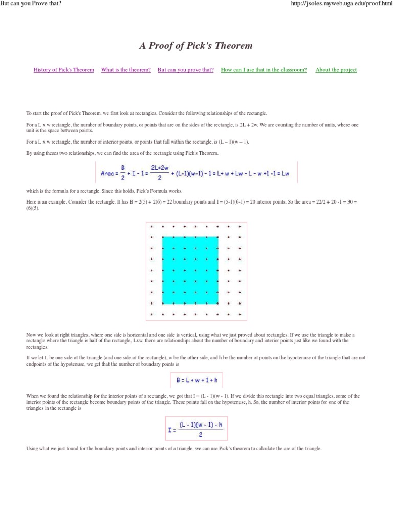 A Proof of Pick's Theorem PDF | PDF | Triangle | Polygon