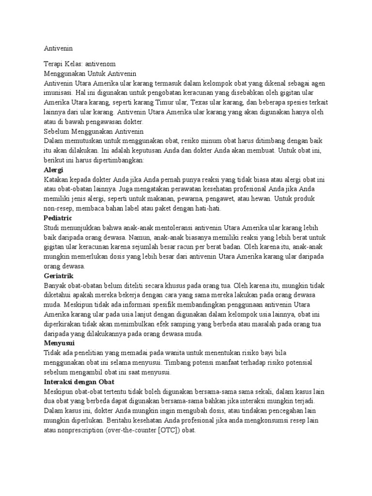 Antivenin Serum Anti Bisa Ular Case 7 | PDF