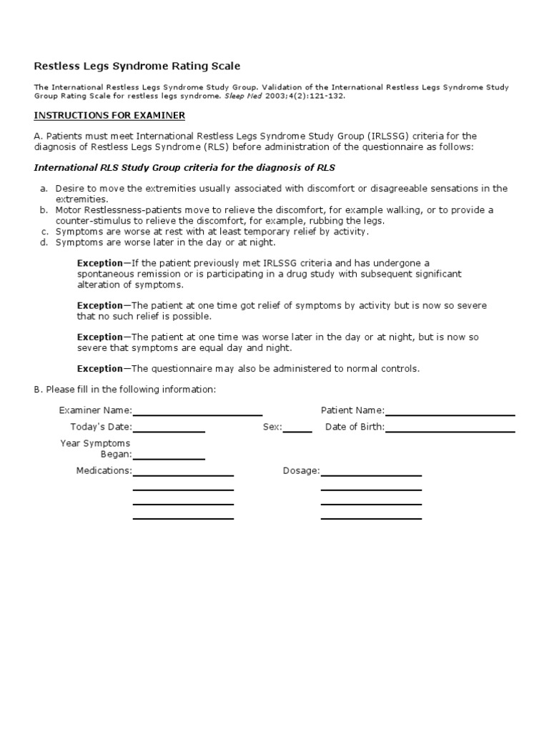 Restless Legs Syndrome Rating Scale PDF | PDF | Depression (Mood ...