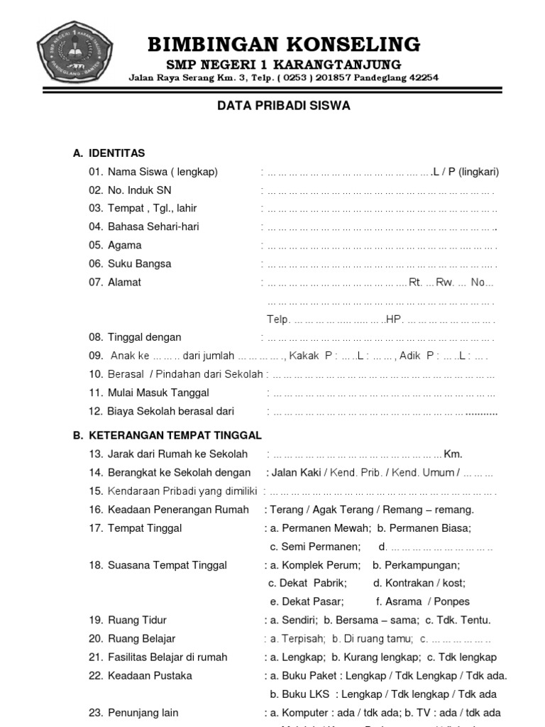 Data Pribadi Siswa PDF | PDF