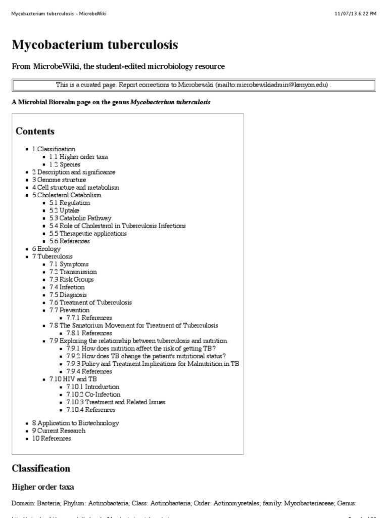 Mycobacterium Tuberculosis - MicrobeWiki | PDF | Tuberculosis ...