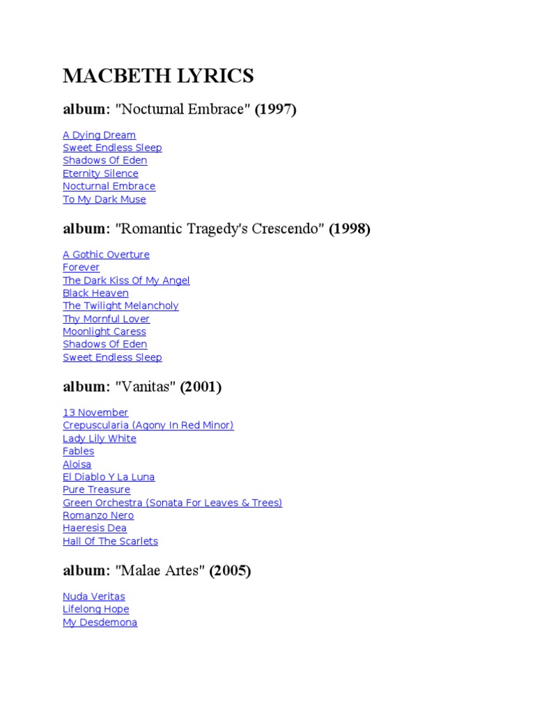 Macbeth Lyrics | PDF