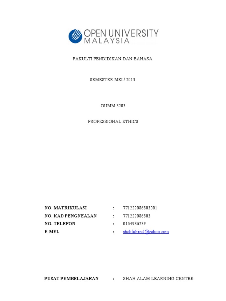 Oumm3203 Professional Ethics | PDF