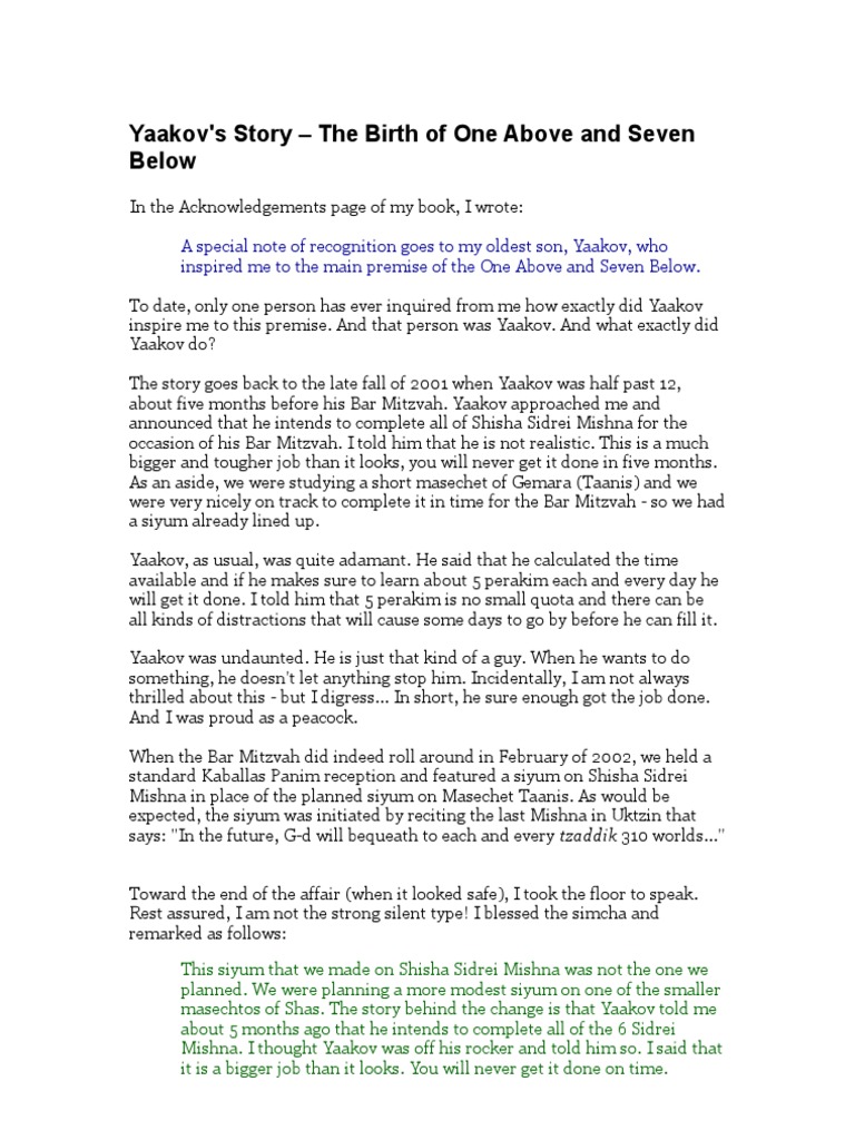 Yaakov's Story - The Birth of One Above and Seven Below | PDF | Hebrew ...