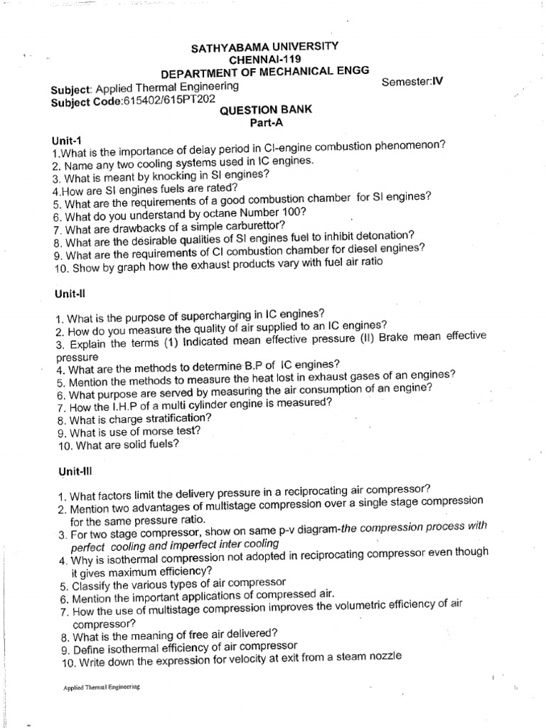 Applied Thermal Engineering Question Papers | PDF | Internal Combustion ...