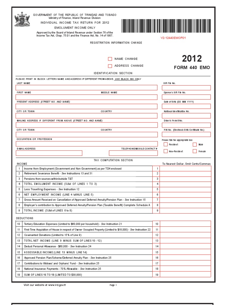 Trinidad and Tobago Emolument Income Tax 2012 | PDF | Income Tax | Pension