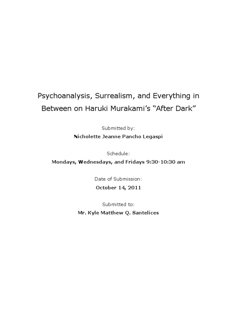 Surrealism & Psychoanalysis in Murakami's "After Dark" | PDF ...